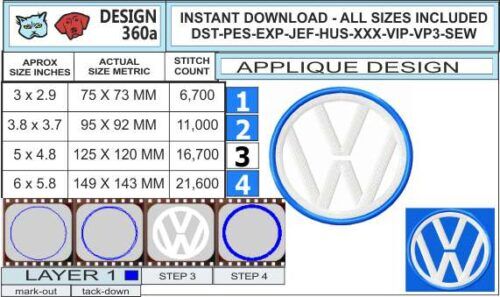 VW Embroidery Logo Set ⋆ 8 sizes ⋆ Blu Cat Red Dog
