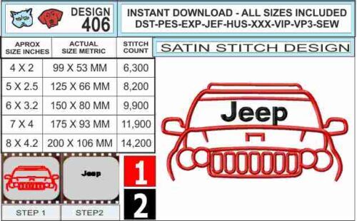 Grand Cherokee Embroidery Design ⋆ Blu Cat Red Dog