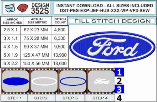 Ford Logo Embroidery Design ⋆ 5 sizes included ⋆ Blu Cat Red Dog
