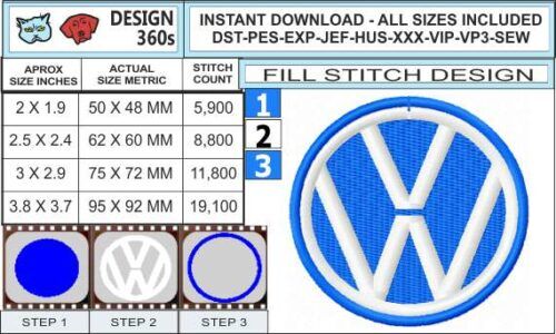 VW Embroidery Design ⋆ 4 sizes from 2 to 4 inch ⋆ Blu Cat Red Dog