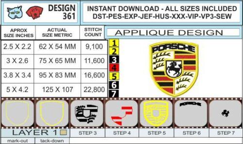 Porsche Embroidery Logo ⋆ 4 sizes ⋆ Blu Cat Red Dog