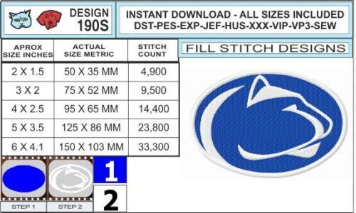 Penn State Embroidery Design ⋆ Nittany Lions ⋆ 5 sizes ⋆ Blu Cat Red Dog
