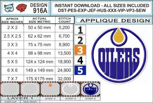 Edmonton Oilers Embroidery Logo Set ⋆ 13 sizes ⋆ Blu Cat Red Dog