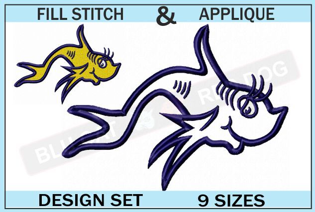 Red Fish Embroidery Set ⋆ 8 sizes included ⋆ Blu Cat Red Dog