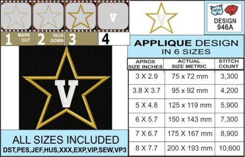 Vanderbilt Embroidery Logo Set ⋆ 11 sizes ⋆ Blu Cat Red Dog