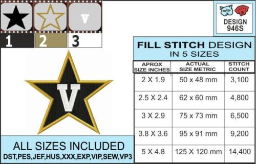 Vanderbilt Embroidery Logo Set ⋆ 11 sizes ⋆ Blu Cat Red Dog