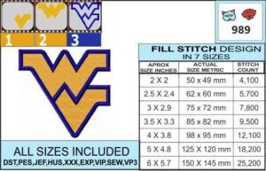 West Virginia University Embroidery Design ⋆ 7 sizes ⋆ Blu Cat Red Dog
