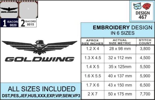 Honda Goldwing Embroidery Logo ⋆ 6 sizes included ⋆ Blu Cat Red Dog